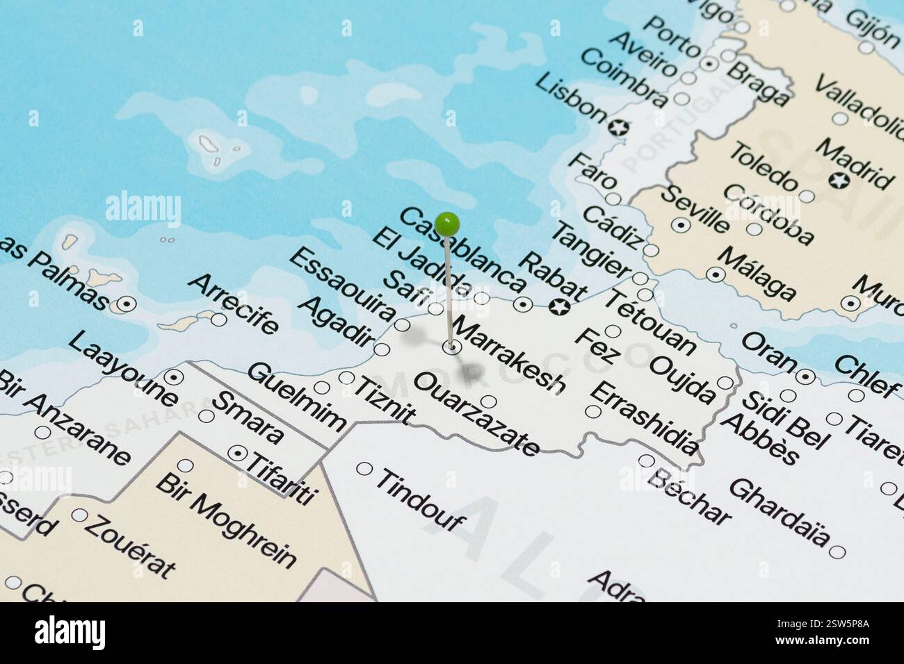 green pin needle into marrakesh city of morocco political map Stock ...