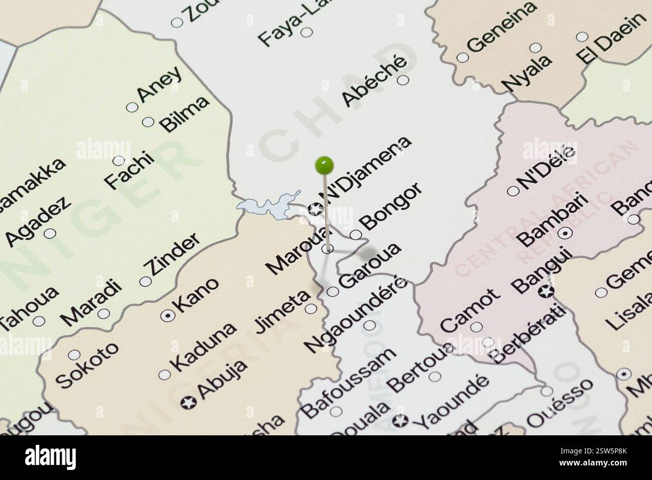 green pin needle into maroua city of cameroon political map Stock Photo ...
