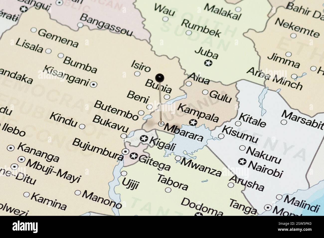 black pin needle into mbarara city of uganda political map Stock Photo ...