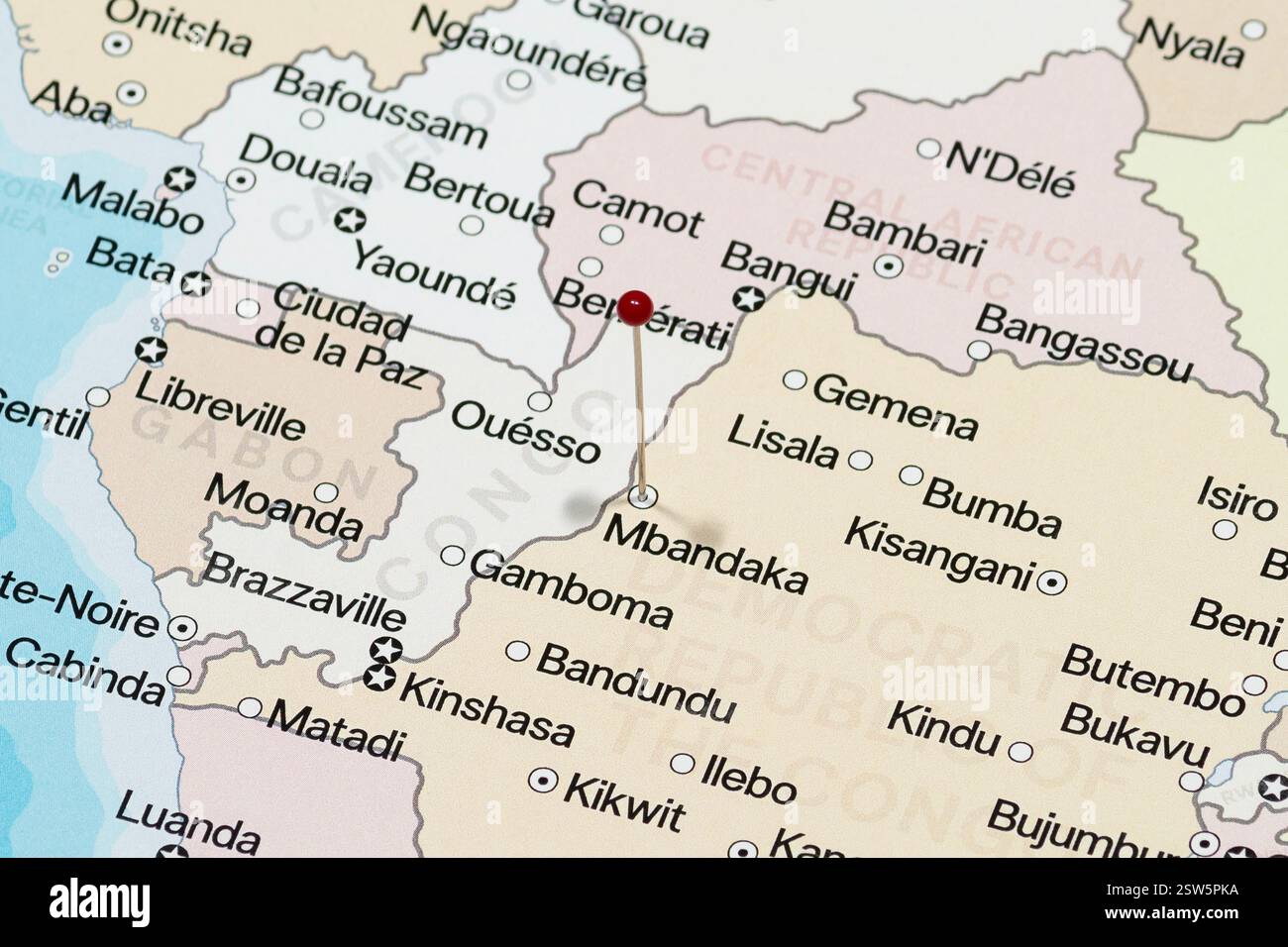 red pin needle into mbandaka city of democratic republic of the congo ...