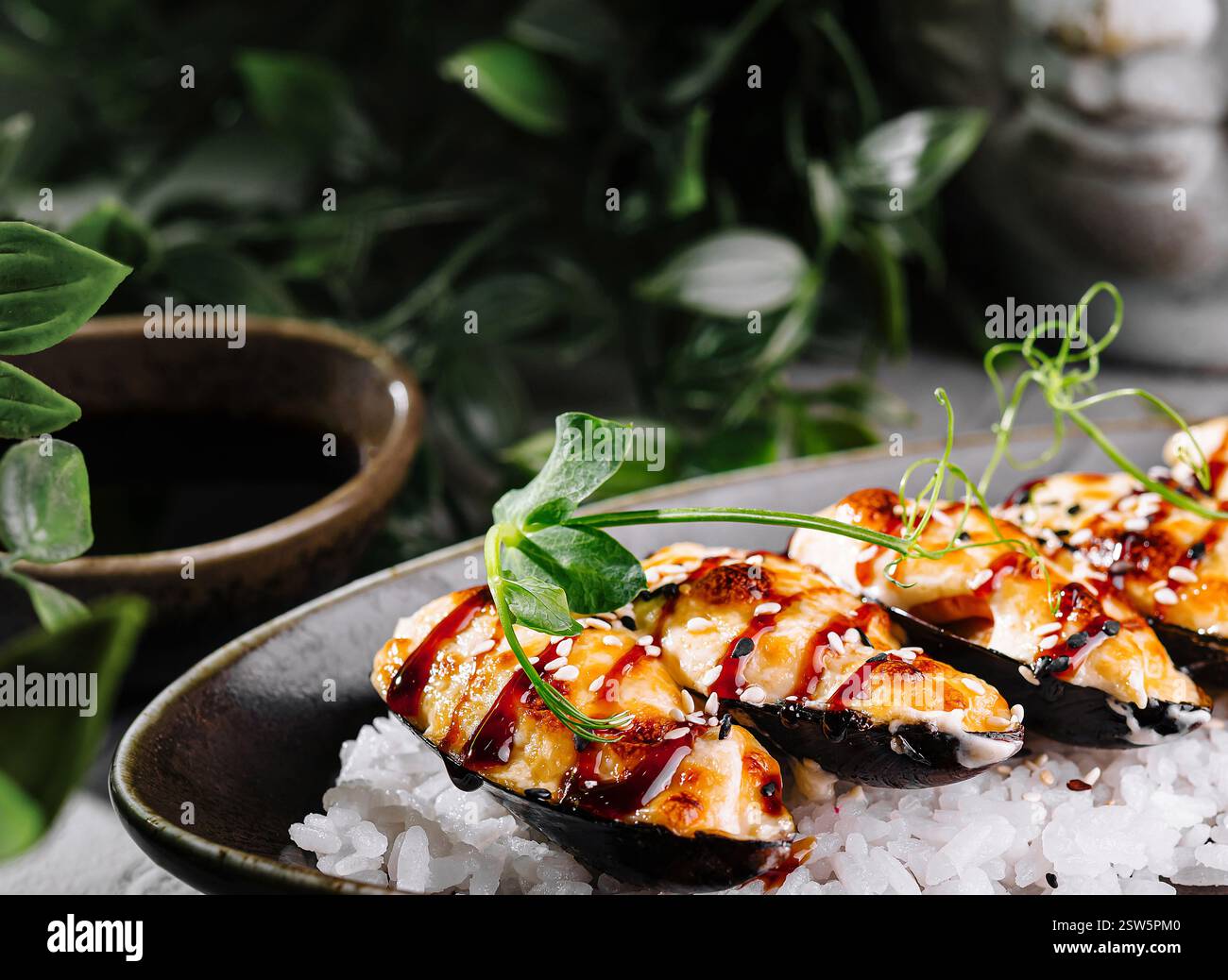 Gourmet grilled mussels on bed of salt Stock Photo - Alamy