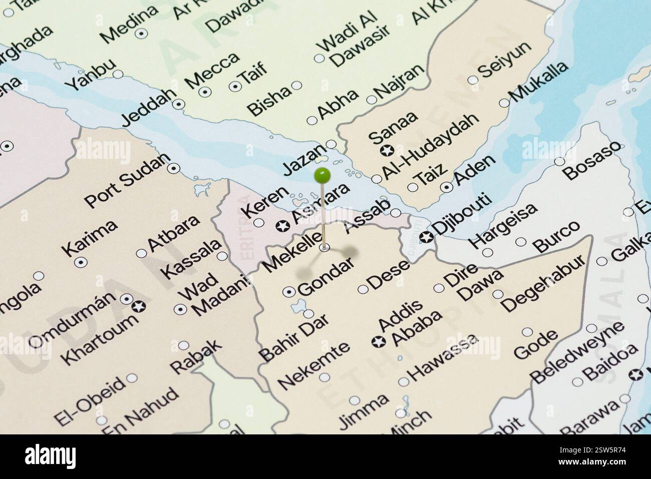 green pin needle into mekelle city of ethiopia political map Stock ...