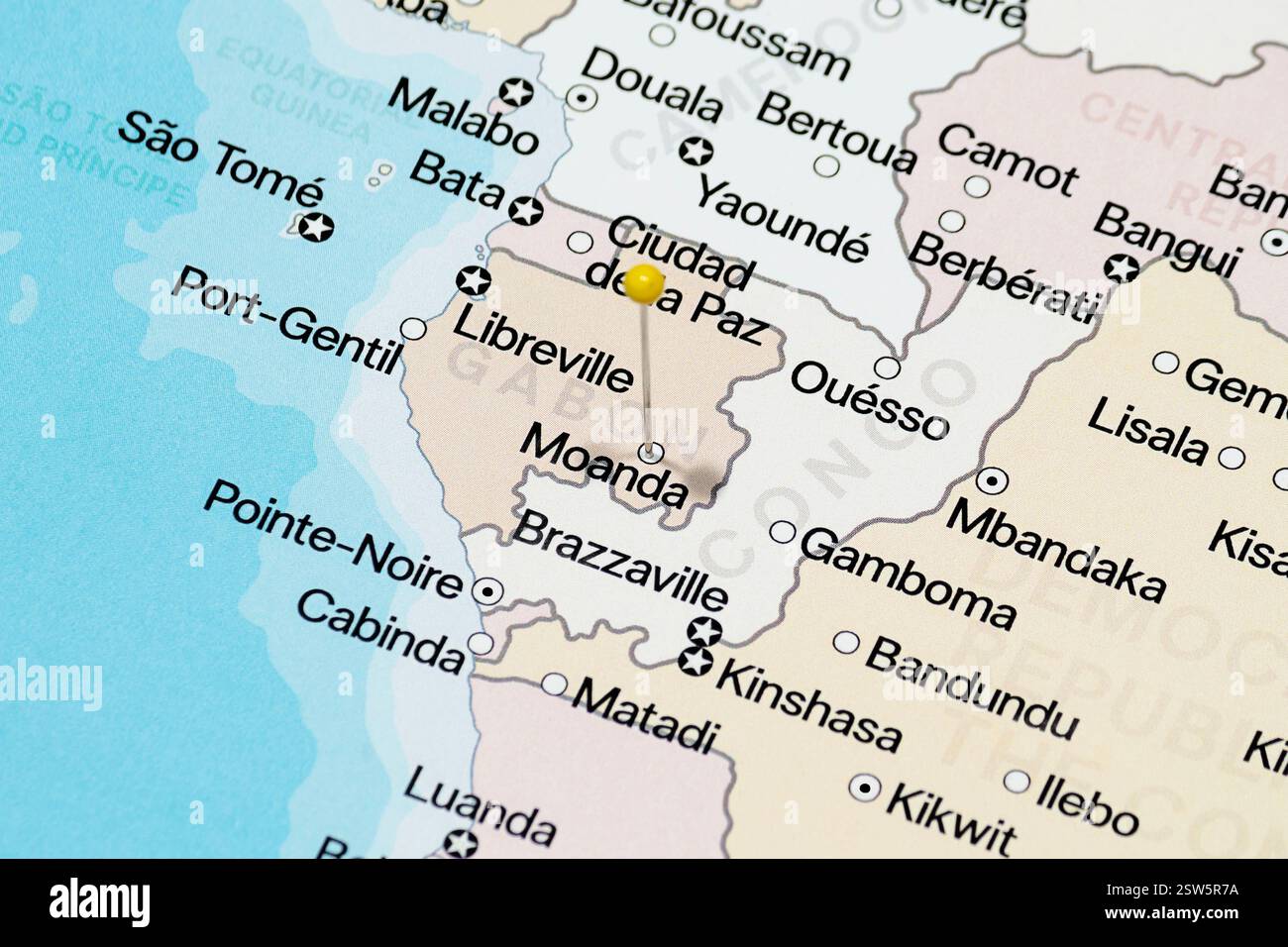 yellow pin needle into moanda city of gabon political map Stock Photo ...