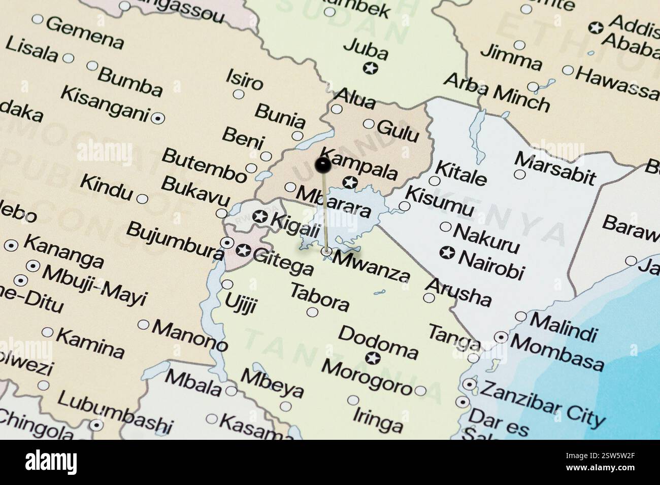 black pin needle into mwanza city of tanzania political map Stock Photo ...