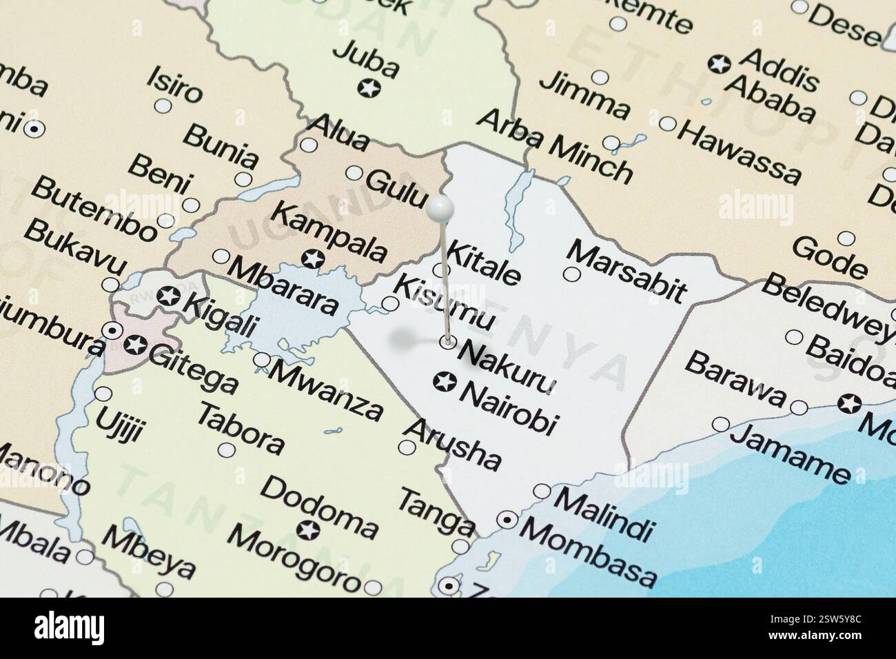 white pin needle into nakuru city of kenya political map Stock Photo ...