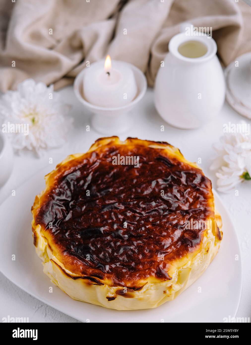 Gourmet basque burnt cheesecake presented beautifully with soft ...