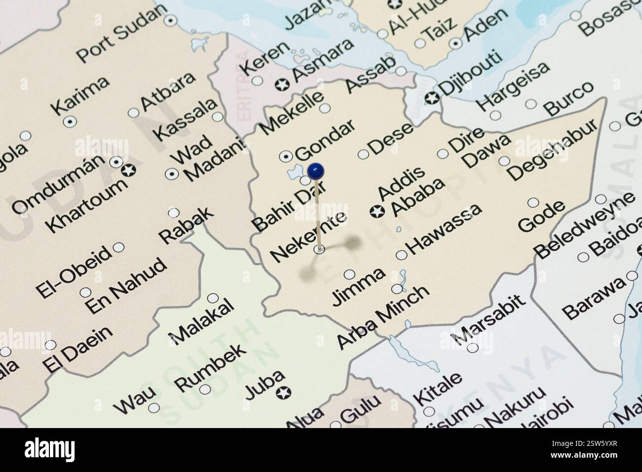 blue pin needle into nekemte city of ethiopia political map Stock Photo ...