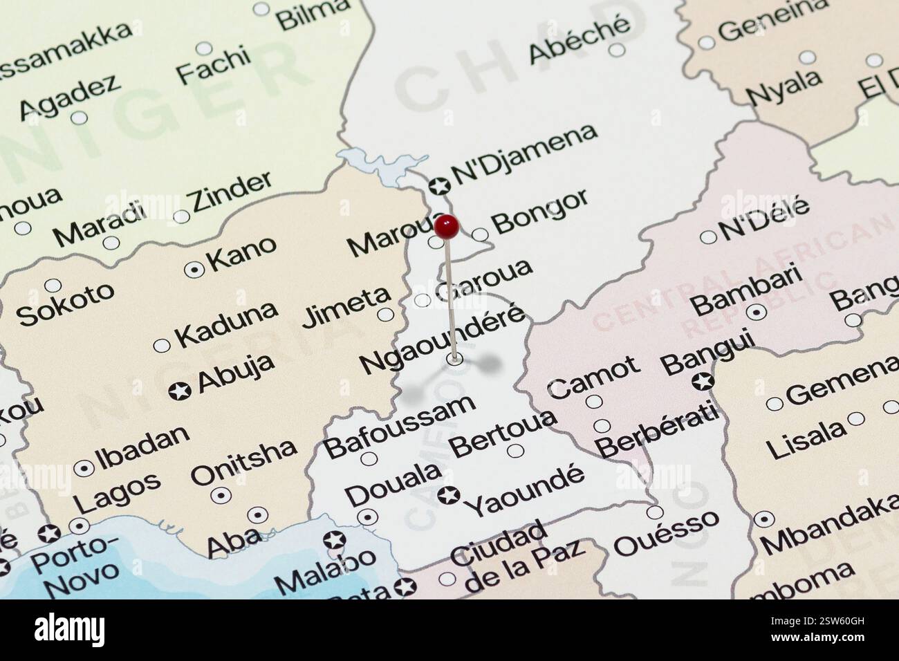 red pin needle into ngaoundere city of cameroon political map Stock ...