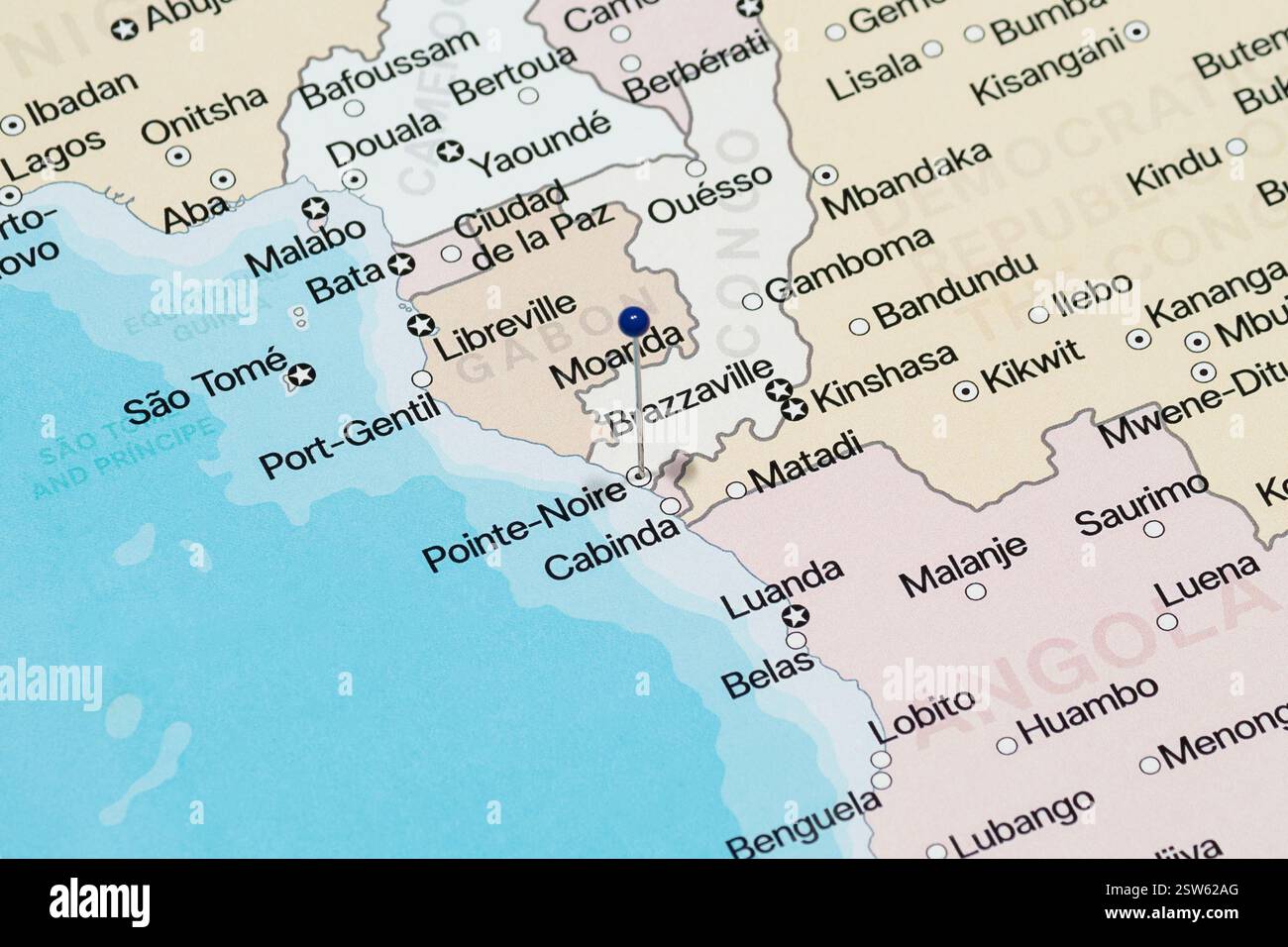 blue pin needle into pointe noire city of congo political map Stock ...
