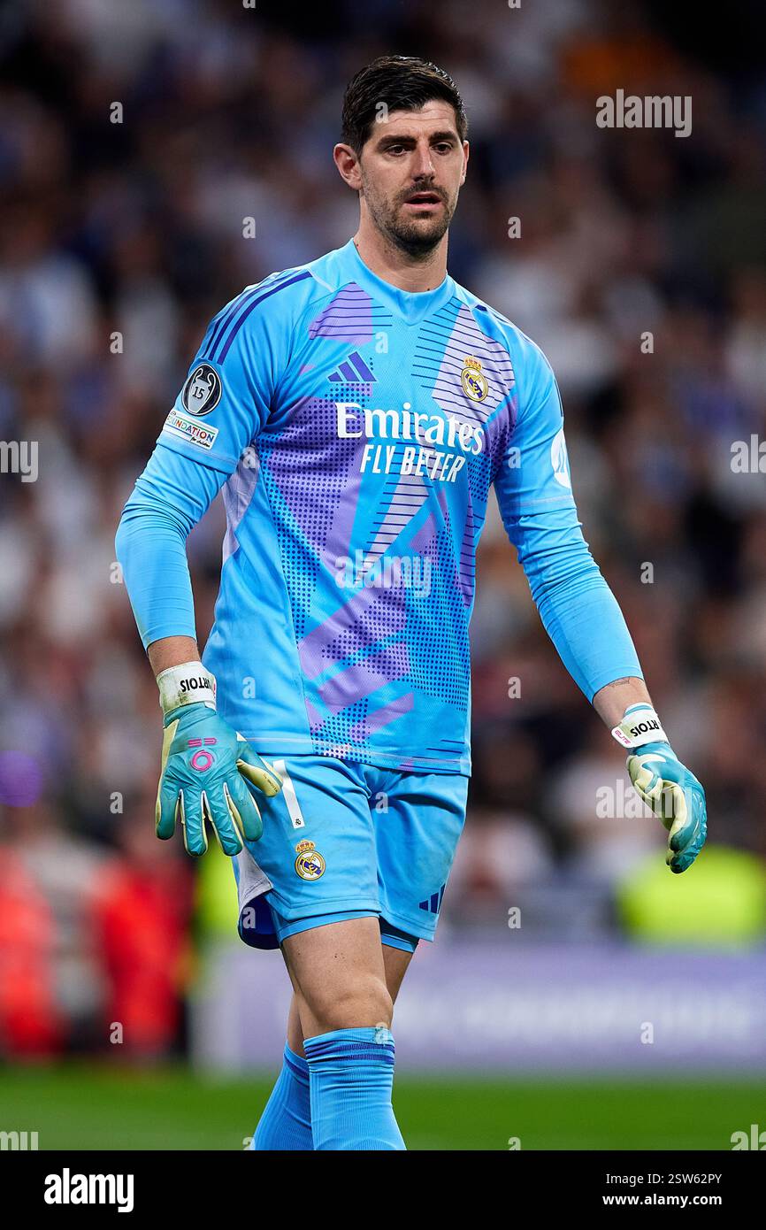 MADRID, SPAIN - FEBRUARY 19: Thibaut Courtois of Real Madrid looks on ...