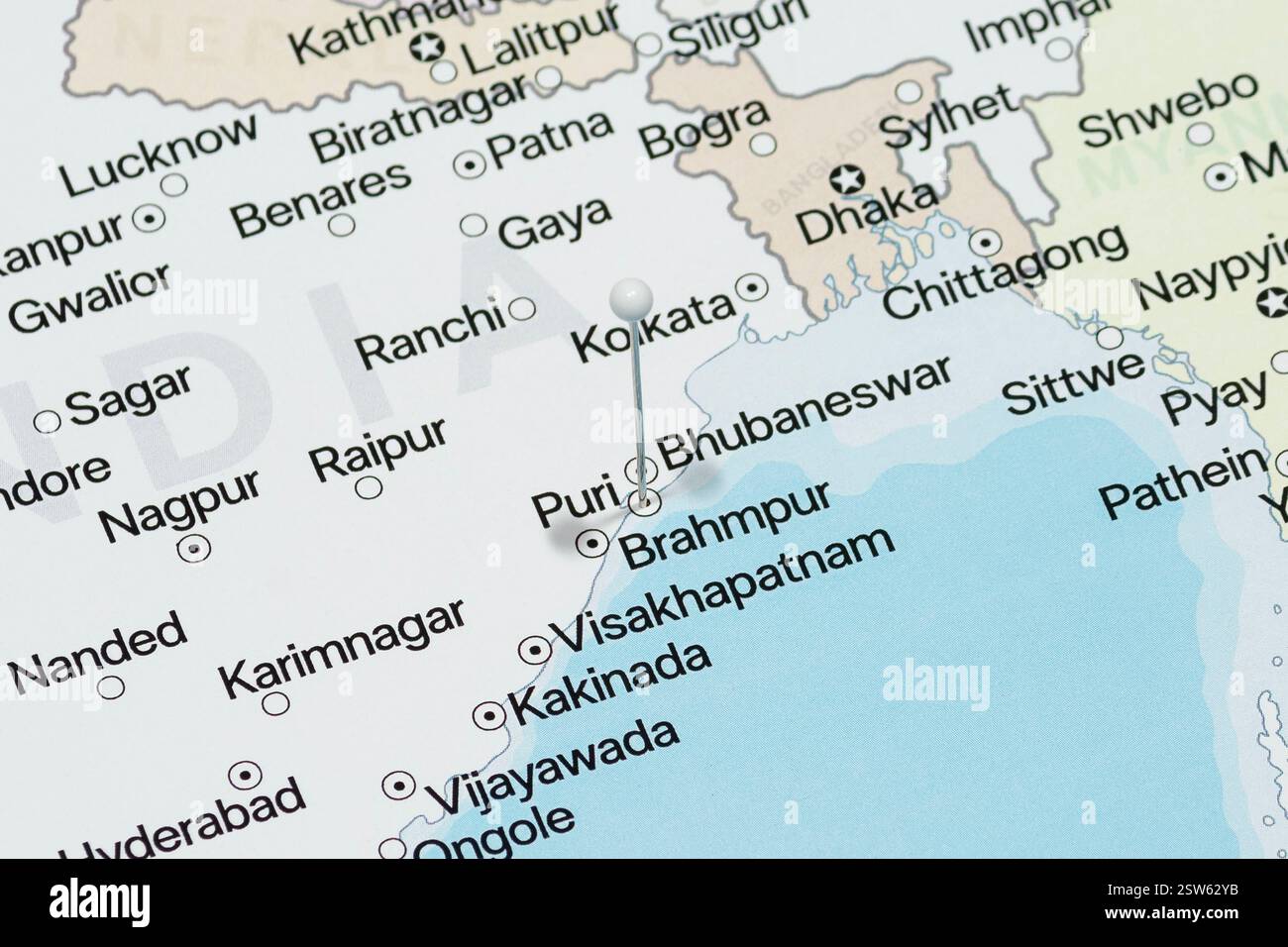 white pin needle into puri city of india political map Stock Photo - Alamy