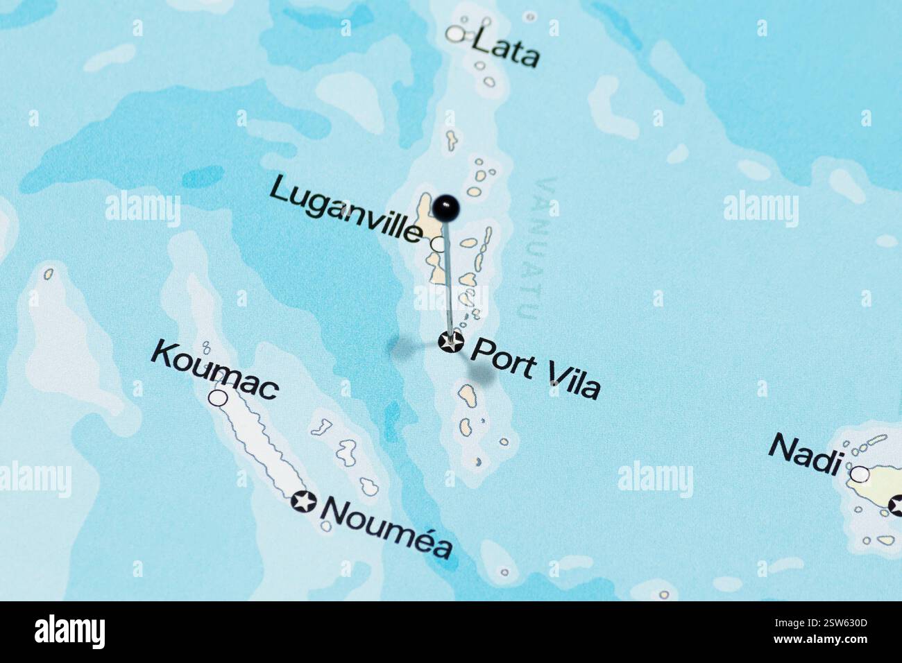 blue pin needle into port vila city of vanuatu political map Stock ...
