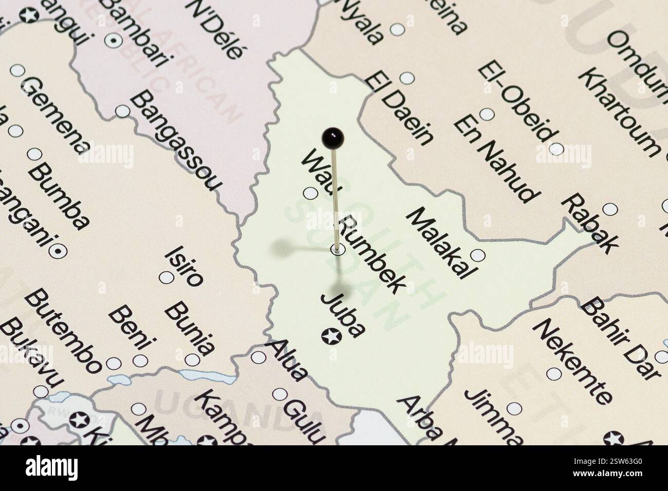 black pin needle into rumbek city of south sudan political map Stock ...