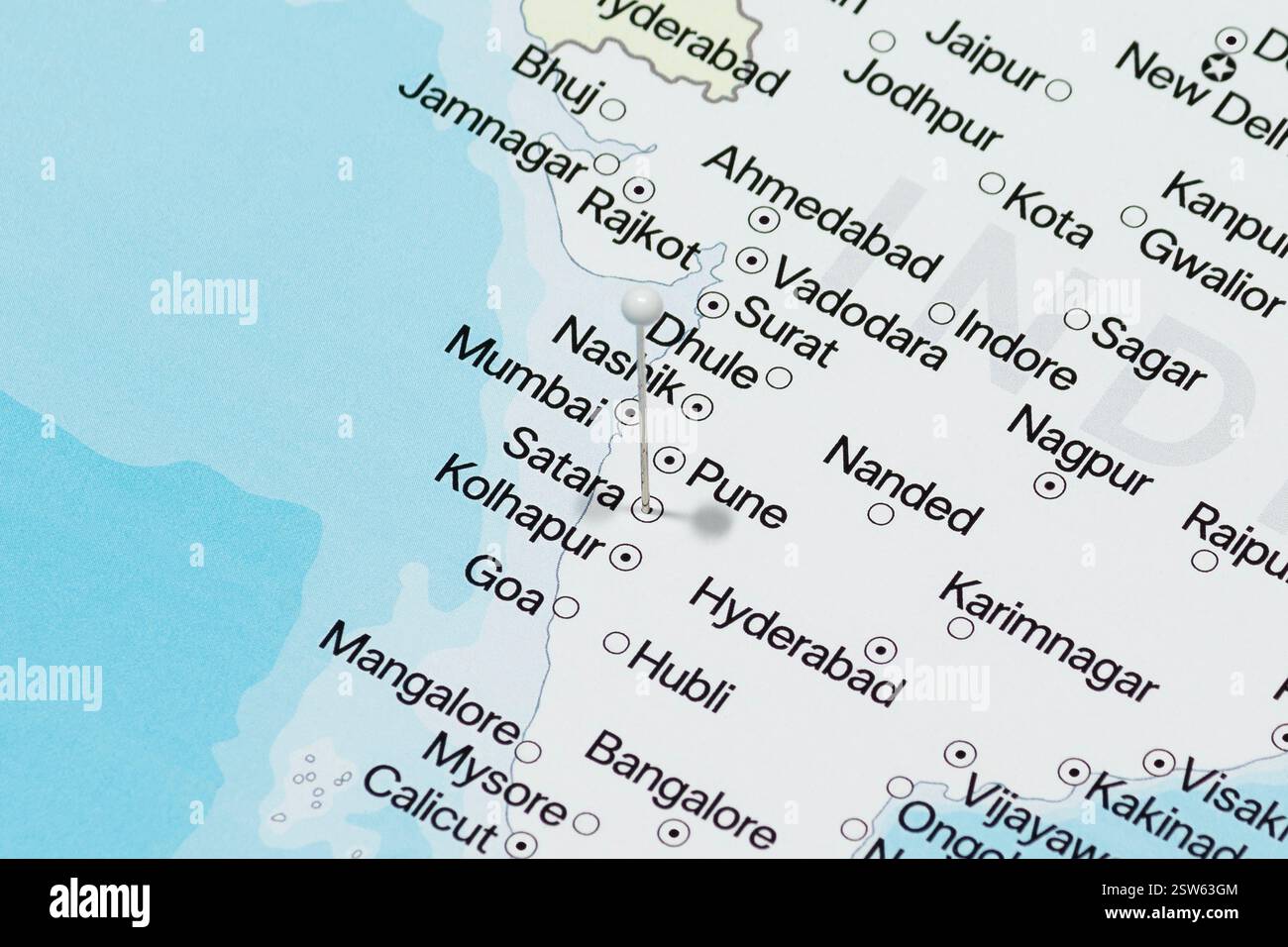 white pin needle into satara city of india political map Stock Photo ...