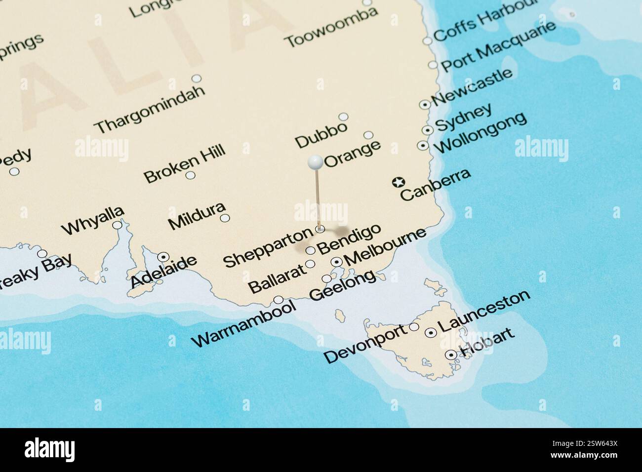 white pin needle into shepparton city of australia political map Stock ...