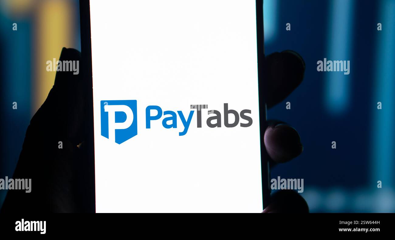 Dhaka, Bangladesh- 29 Sep 2024: PayTabs logo is displayed on smartphone ...