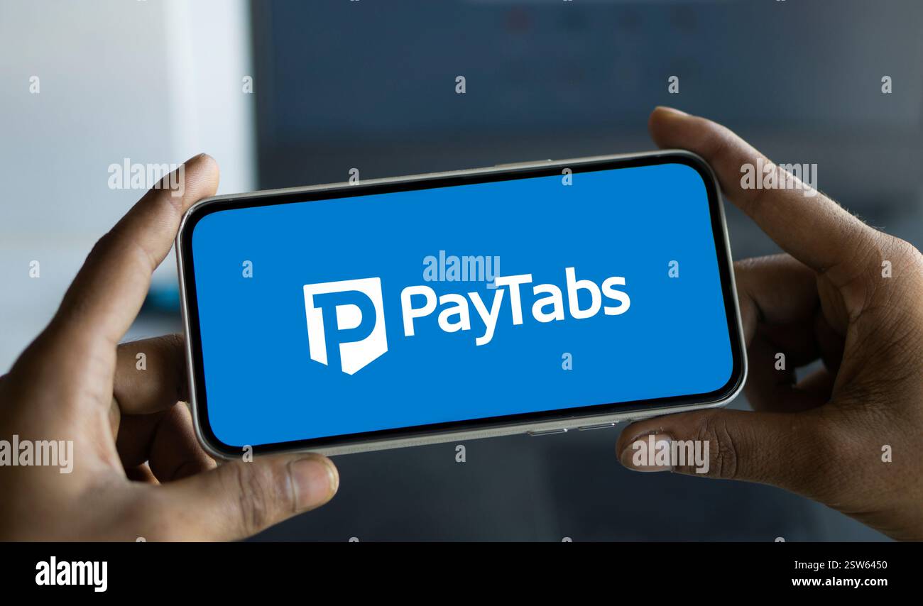 Dhaka, Bangladesh- 29 Sep 2024: PayTabs logo is displayed on smartphone ...