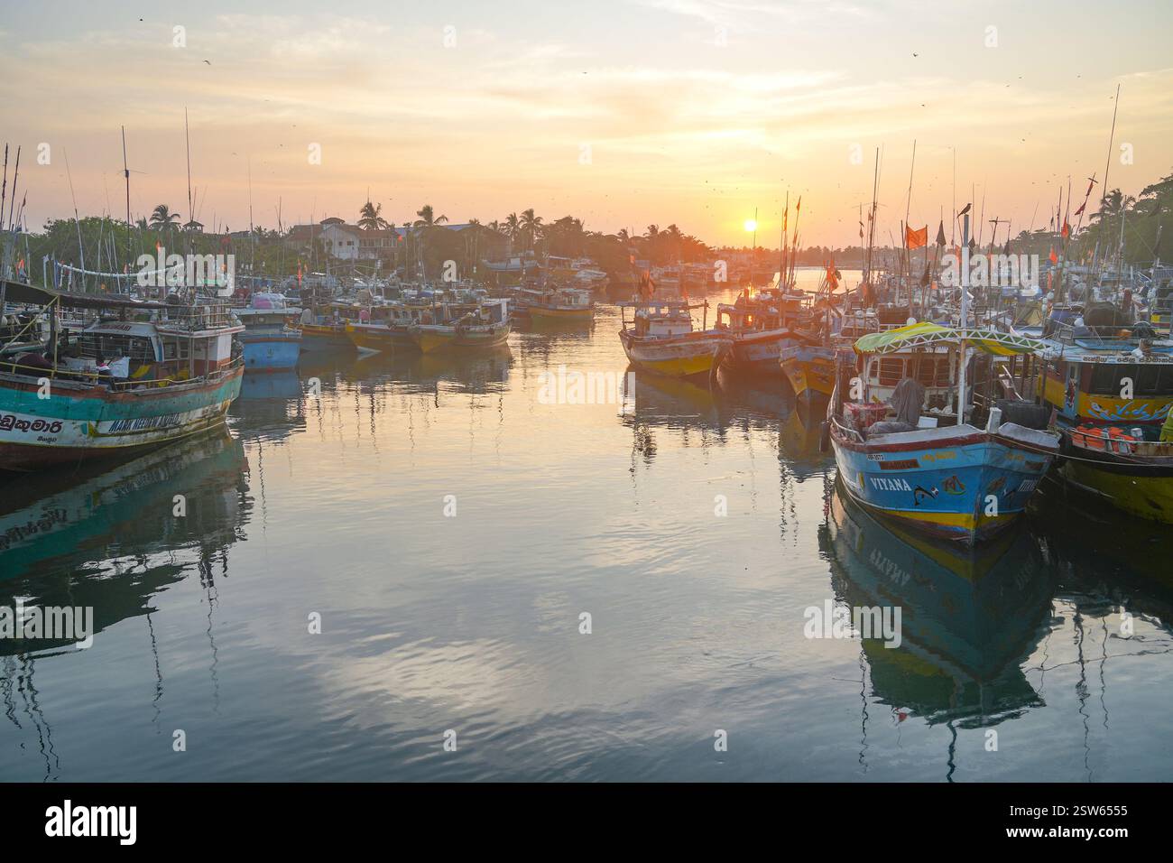 Colorful fishing boats on Negombo Lagoon, Colombo, Sri Lanka, Asia ...