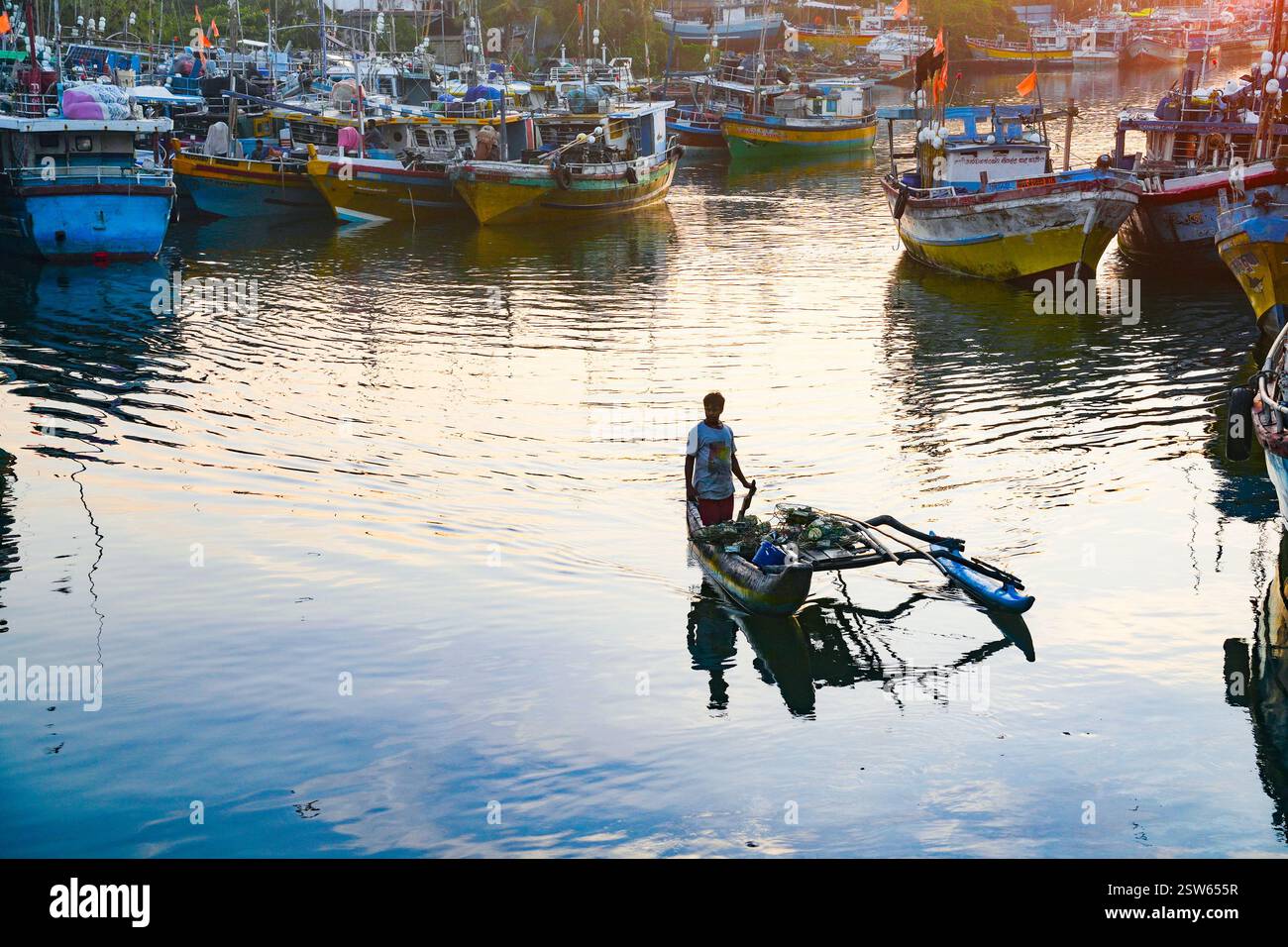 Colorful fishing boats on Negombo Lagoon, Colombo, Sri Lanka, Asia ...