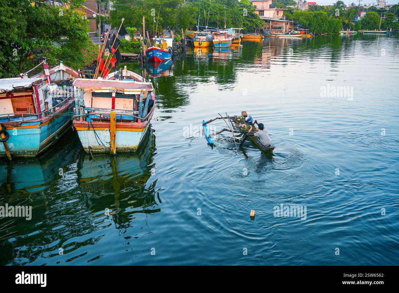Colorful fishing boats on Negombo Lagoon, Colombo, Sri Lanka, Asia ...