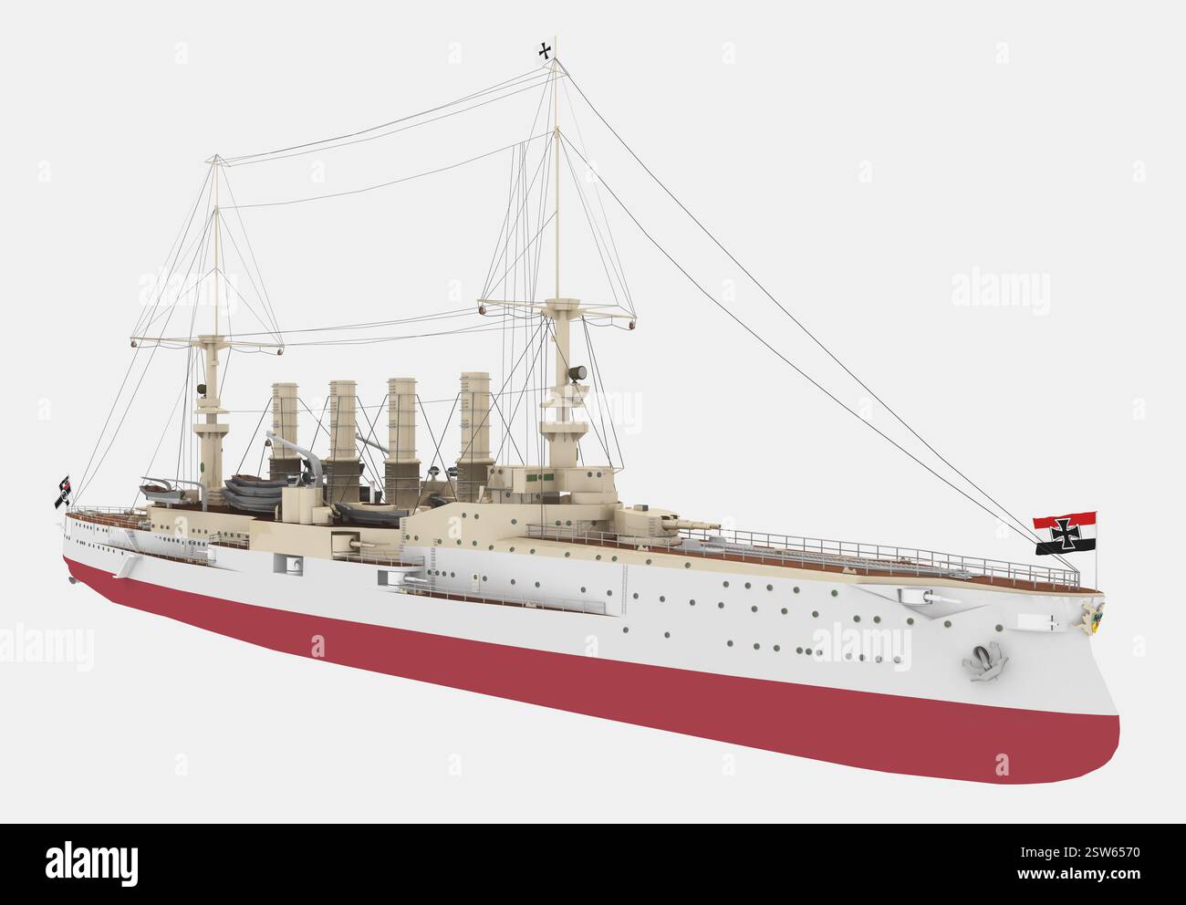 German armored cruiser from World War I isolated on white background ...