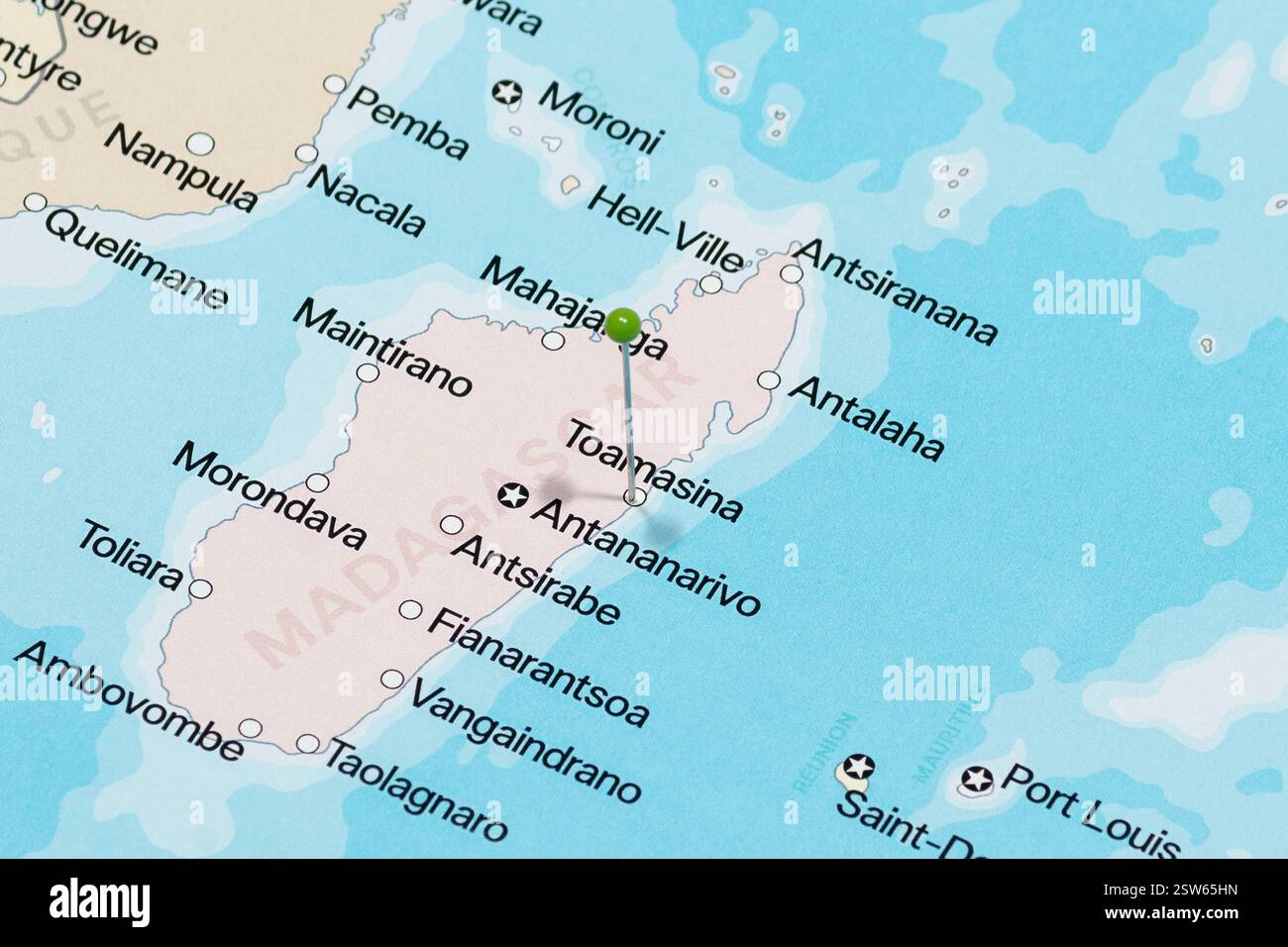 green pin needle into toamasina city of madagascar political map Stock ...