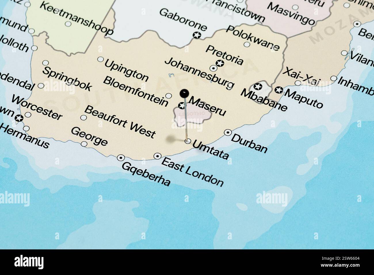 black pin needle into umtata city of south africa political map Stock ...