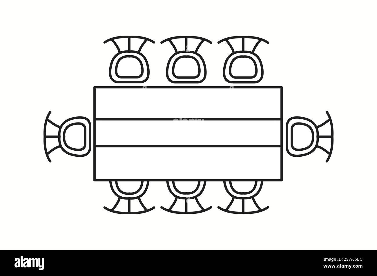 Vector illustration of a dining table with six chairs arranged in a ...