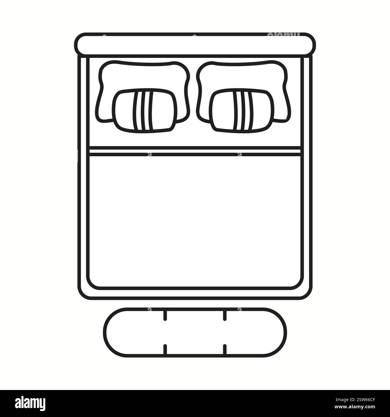 Vector illustration of a minimalist double bed seen from the top ...