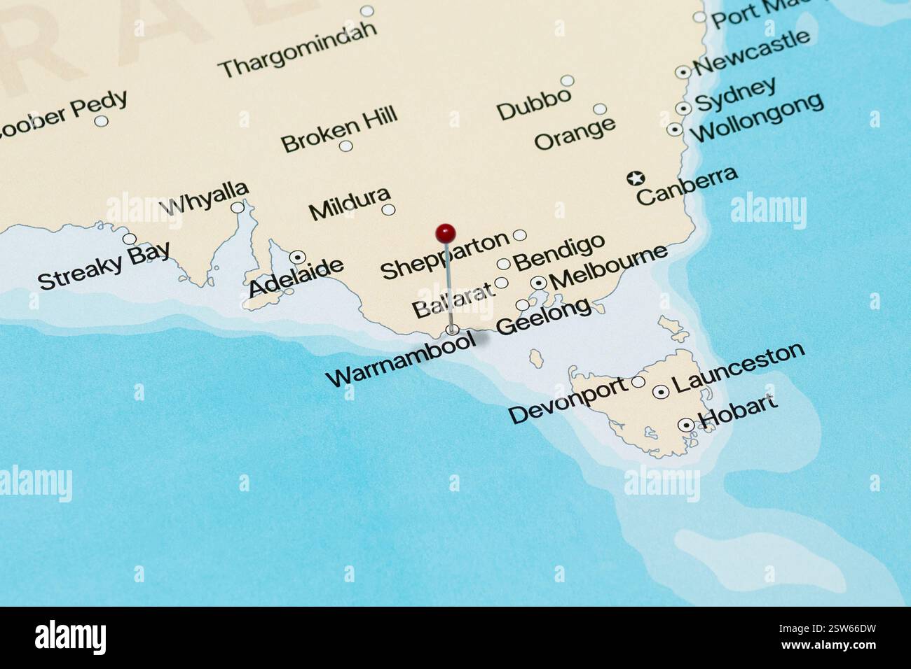 red pin needle into warrnambool city of australia political map Stock ...