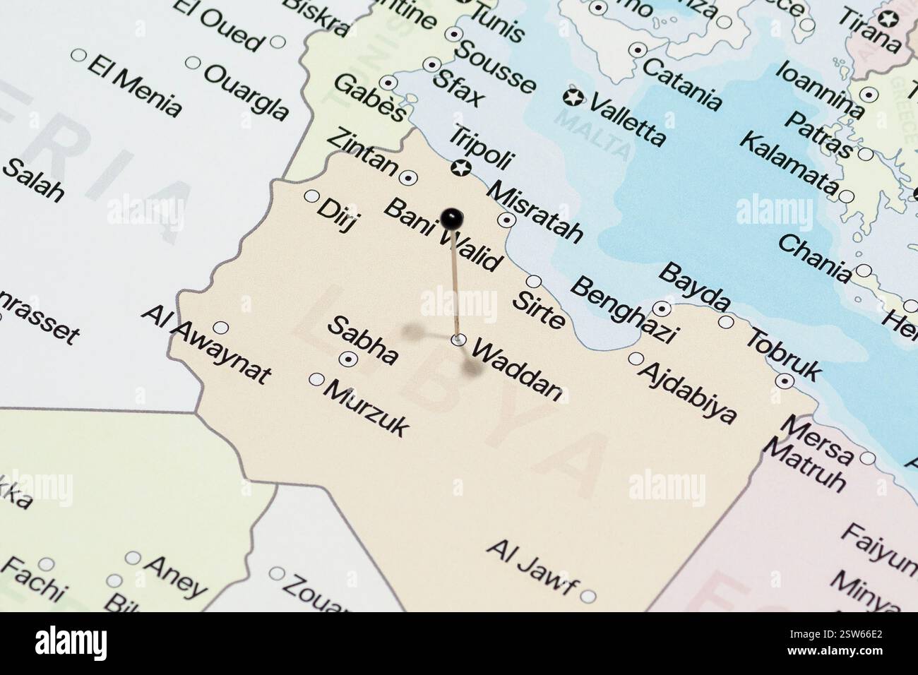 black pin needle into waddan city of libya political map Stock Photo ...