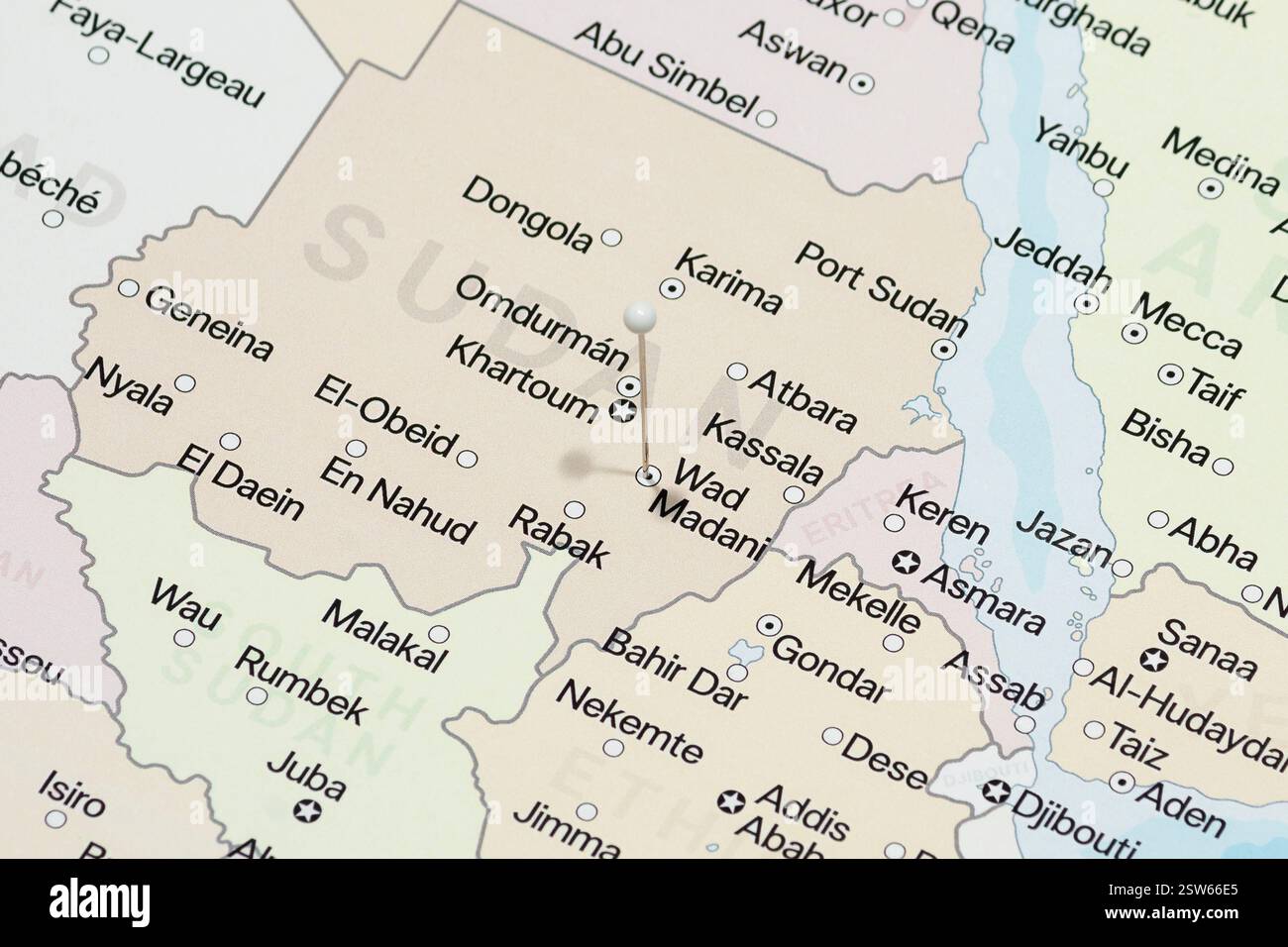 white pin needle into wad madani city of sudan political map Stock ...