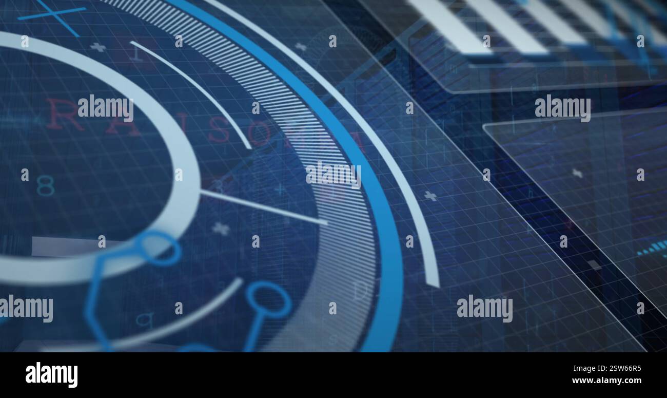 Image of scope and data processing over computer circuit Stock Photo ...