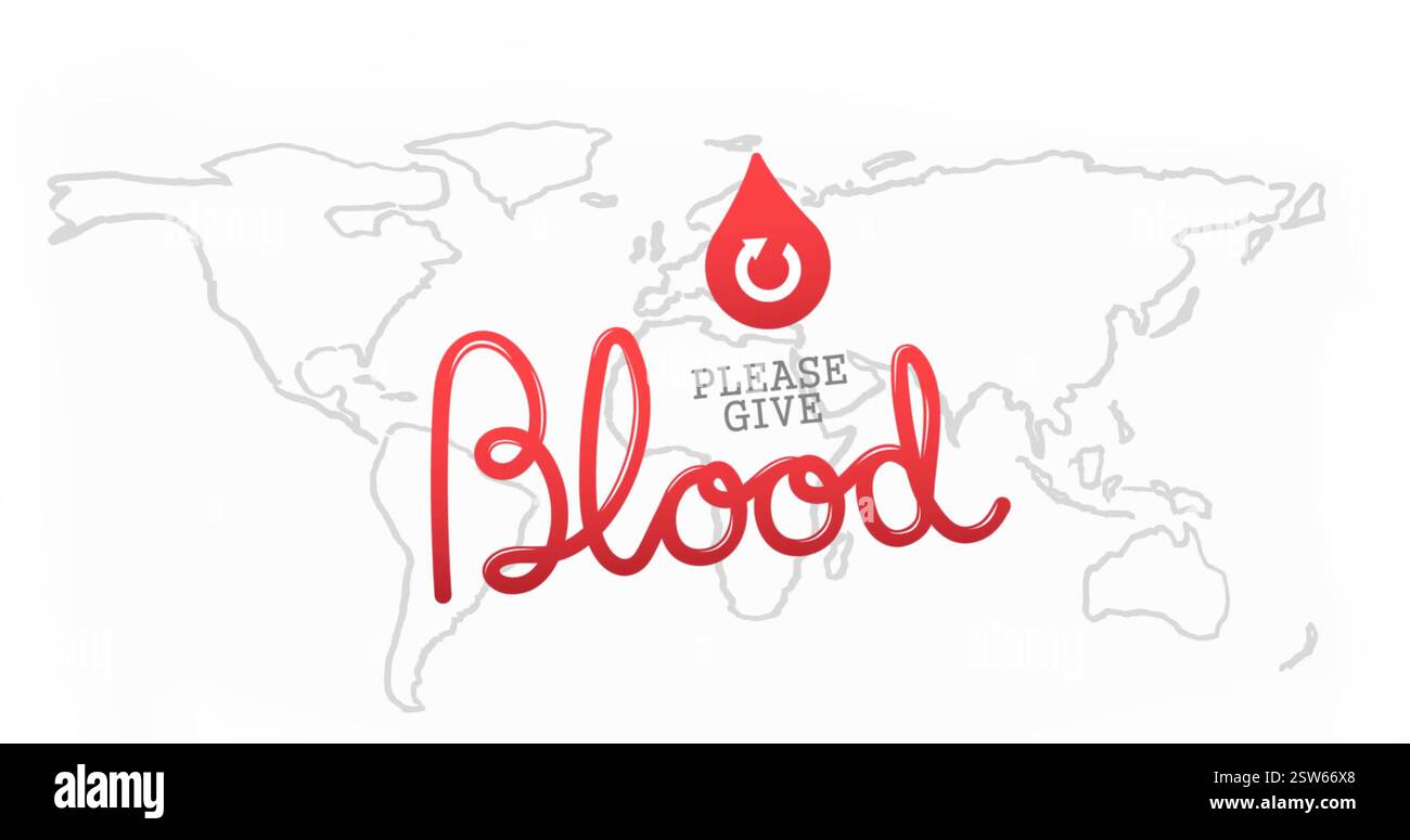 Image of please give blood over world map on white background Stock ...