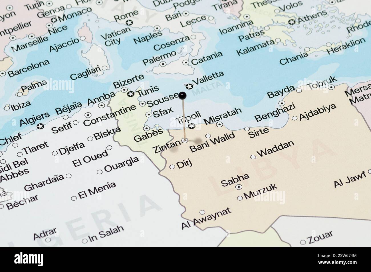 black pin needle into zintan city of libya political map Stock Photo ...