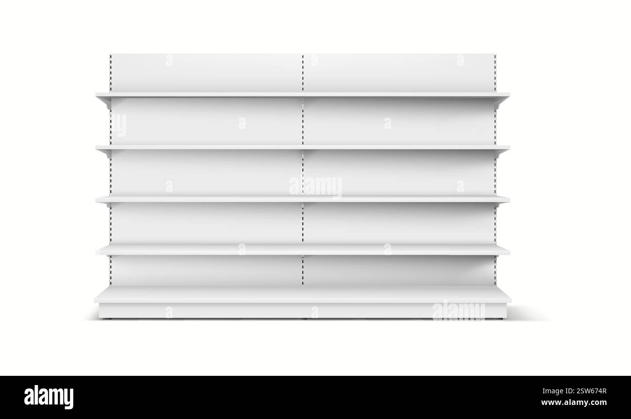 3D realistic supermarket shelf mockup with open shelves to present ...