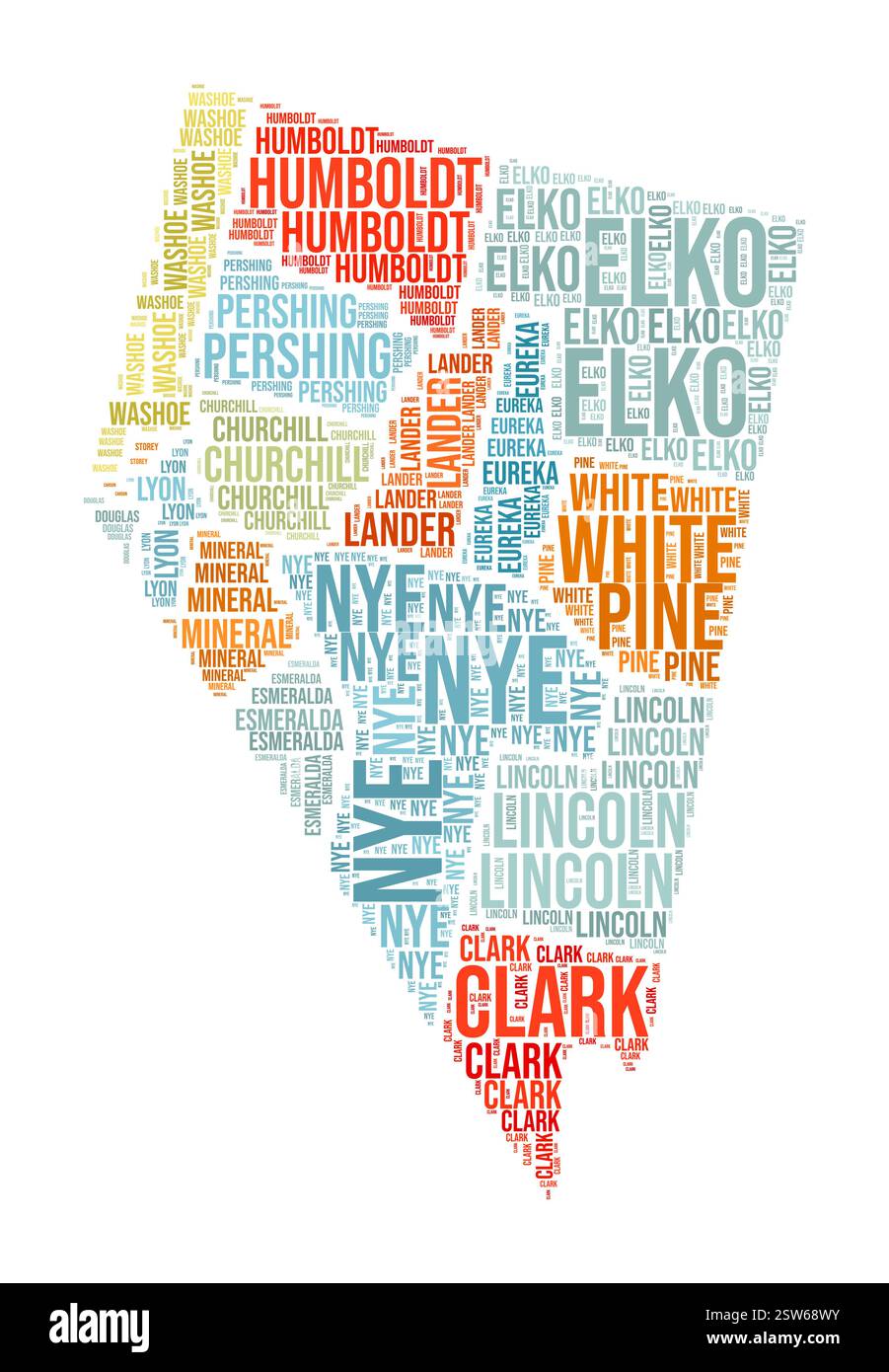 Nevada Word Cloud. State shape with county division. Nevada typography ...