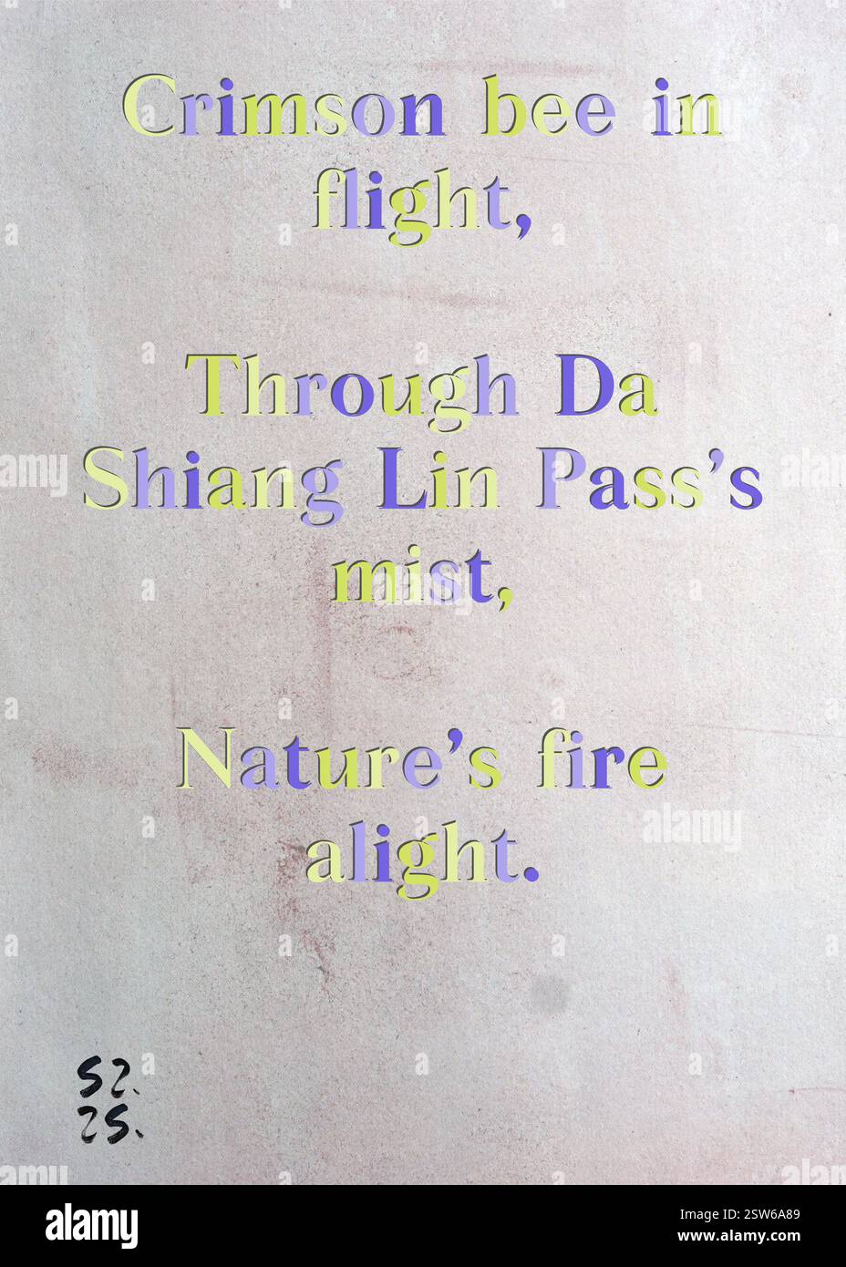 Crimson bee in flight, Through Da Shiang Lin Pass's mist, Nature's fire ...