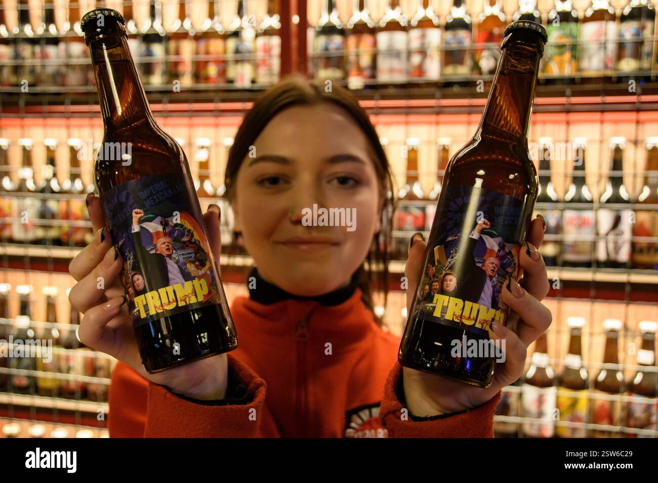 Lviv, Ukraine 20 FEB 2025. Bottles of a locally brewed beer, Imperial ...