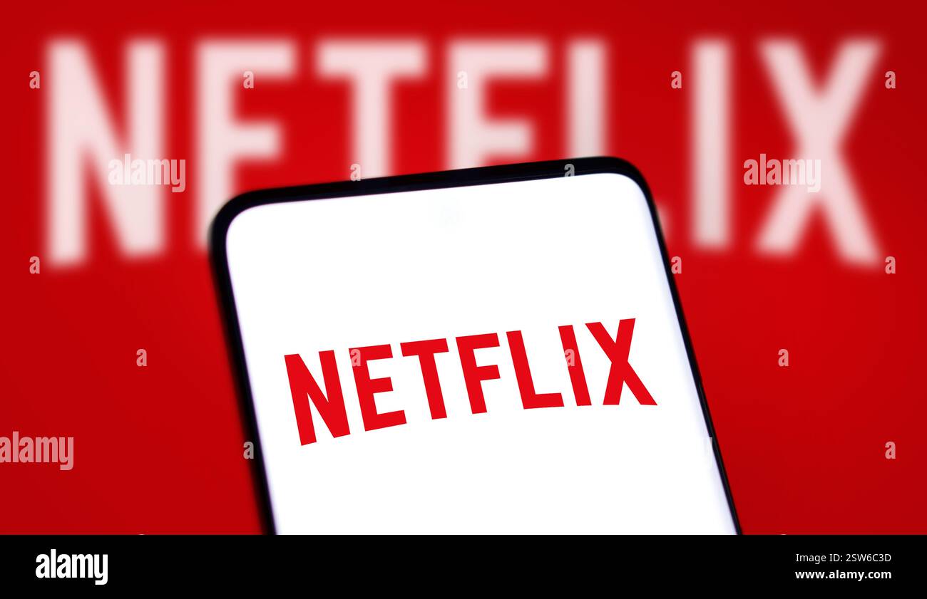 Dhaka, Bangladesh- 06 Oct 2024: Netflix logo is displayed on smartphone ...
