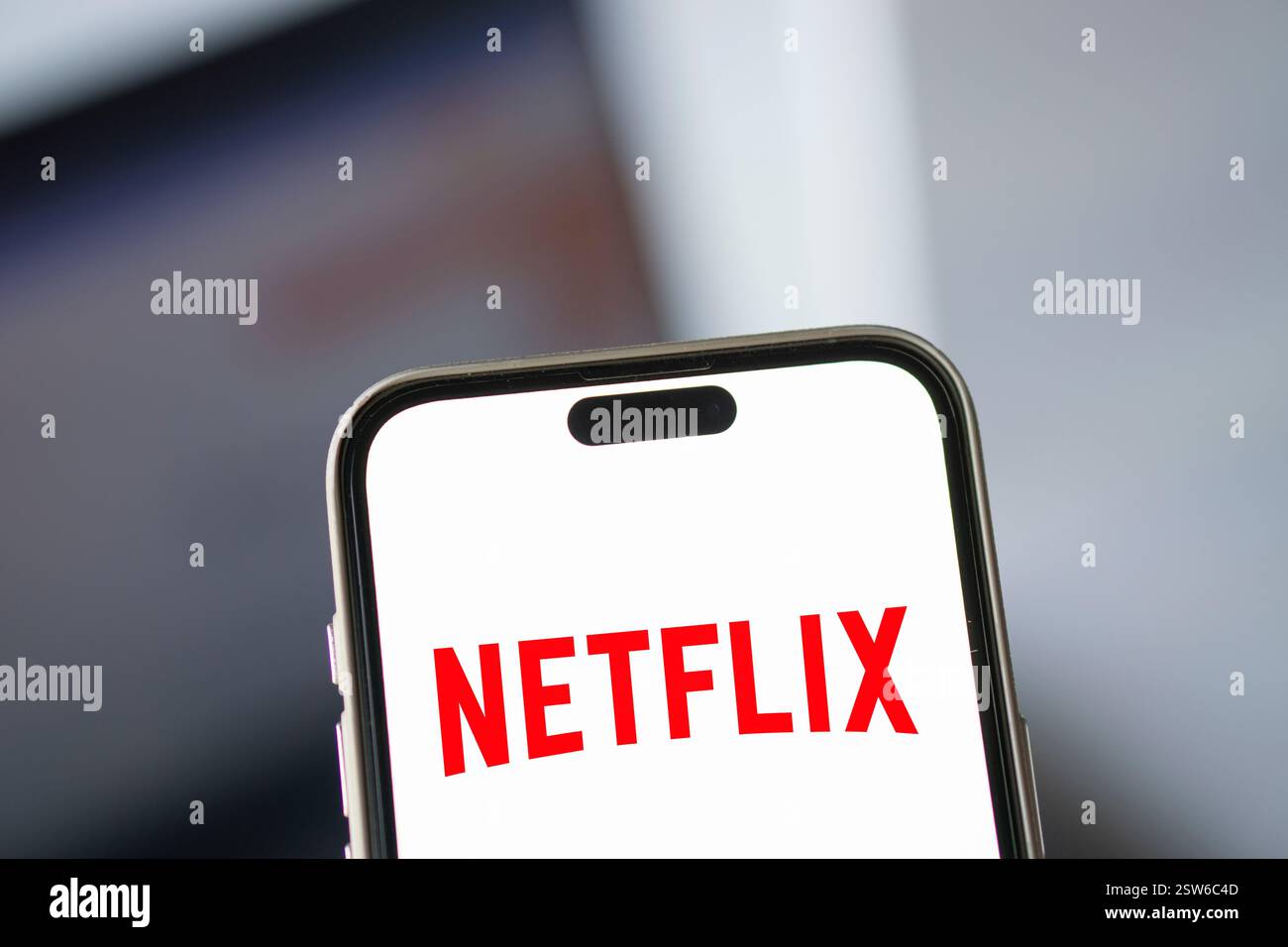 Dhaka, Bangladesh- 06 Oct 2024: Netflix logo is displayed on smartphone ...