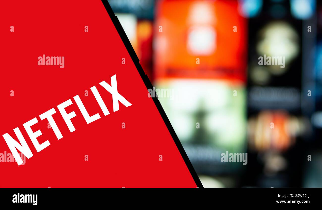Dhaka, Bangladesh- 06 Oct 2024: Netflix logo is displayed on smartphone ...