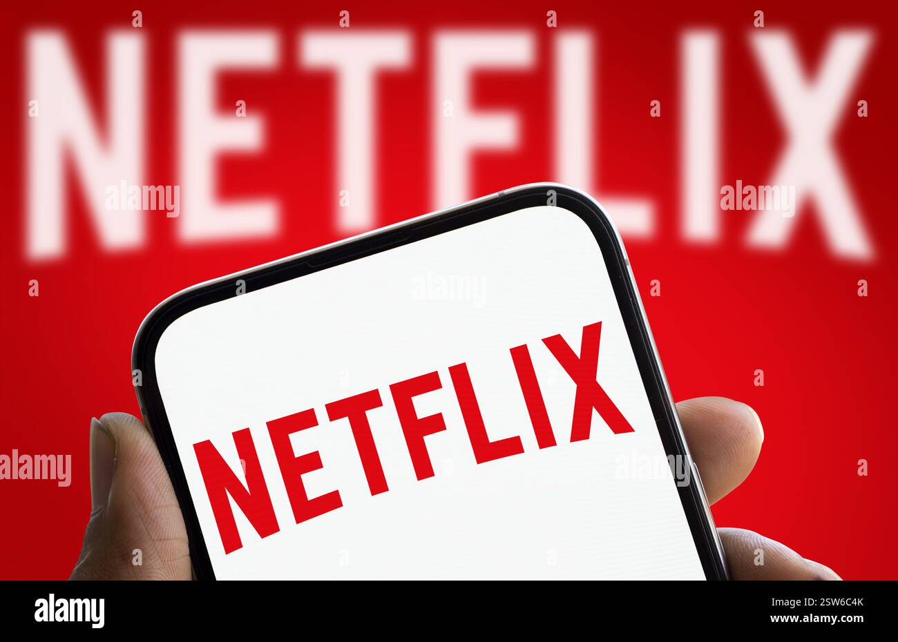 Dhaka, Bangladesh- 06 Oct 2024: Netflix logo is displayed on smartphone ...