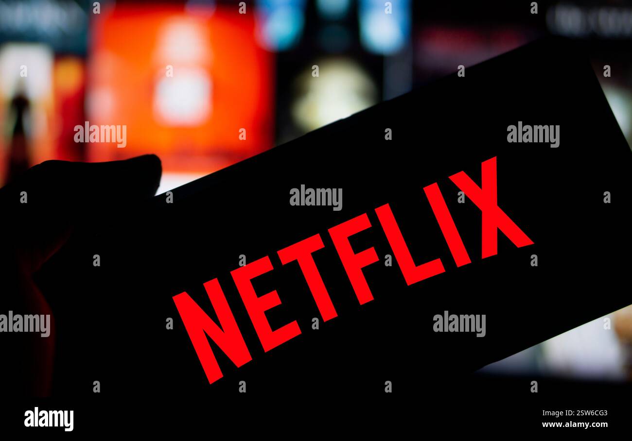 Dhaka, Bangladesh- 06 Oct 2024: Netflix logo is displayed on smartphone ...