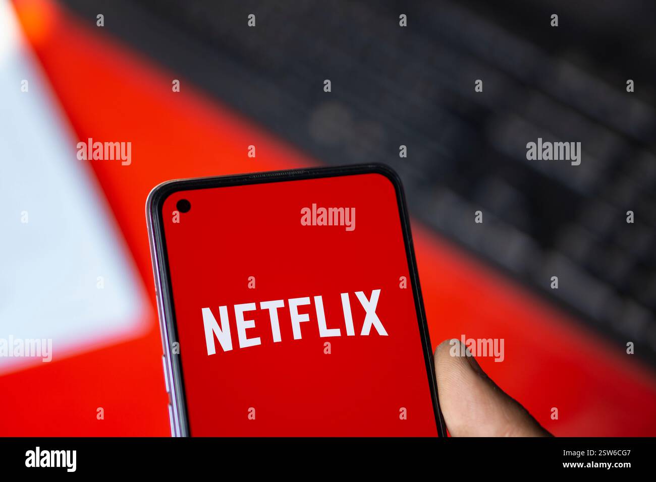 Dhaka, Bangladesh- 06 Oct 2024: Netflix logo is displayed on smartphone ...