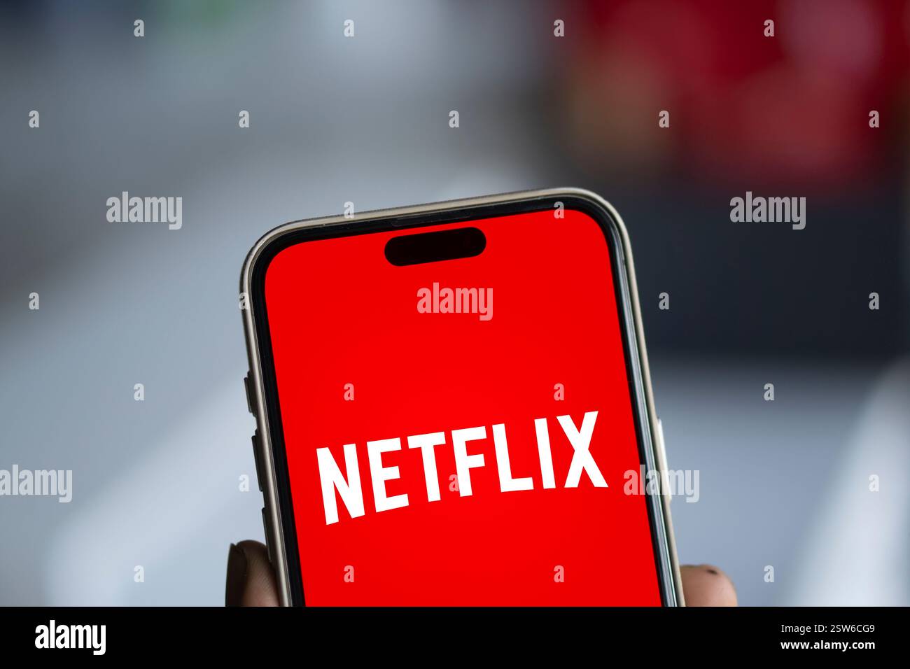 Dhaka, Bangladesh- 06 Oct 2024: Netflix logo is displayed on smartphone ...