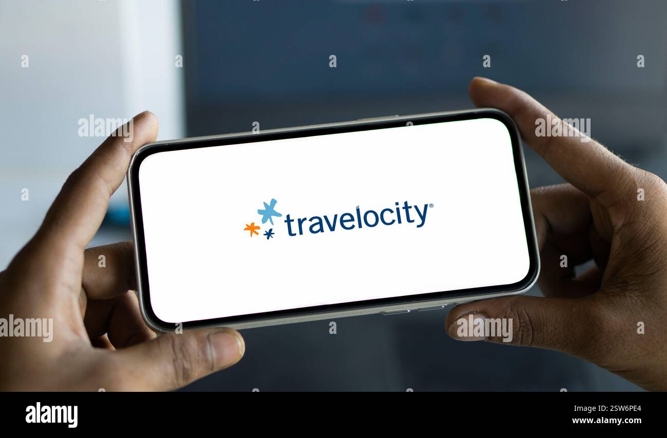 Dhaka, Bangladesh- 26 Sep 2024: Travelocity logo is displayed on ...