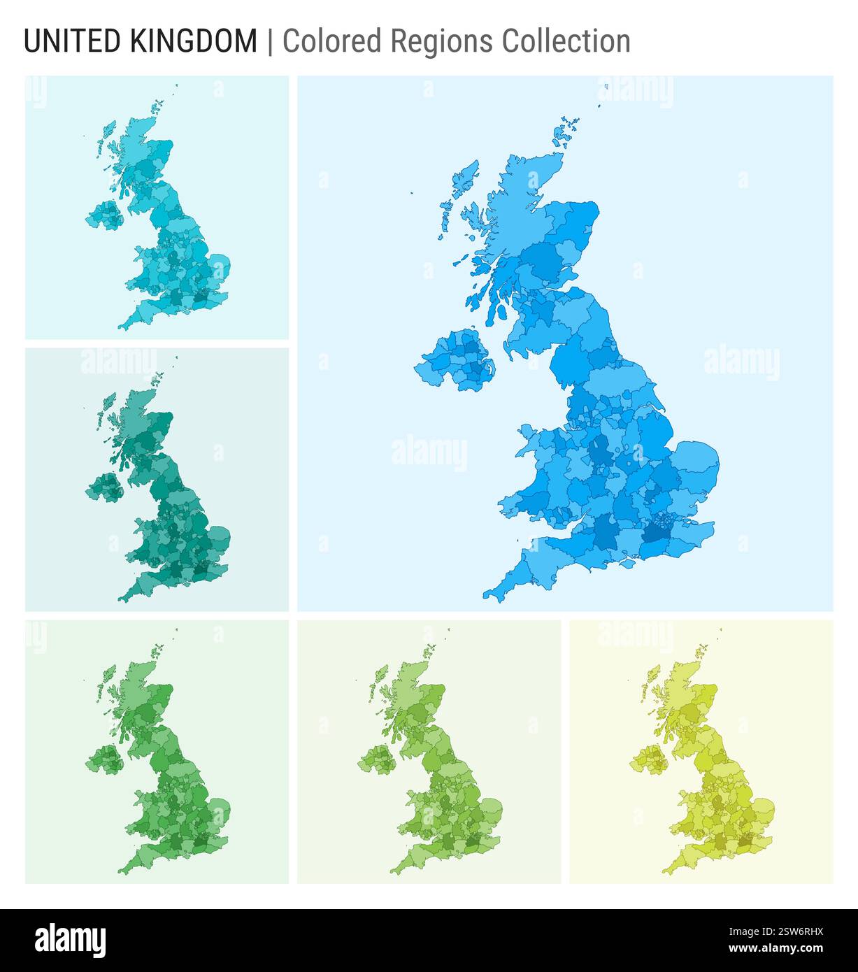 United Kingdom map collection. Country shape with colored regions ...