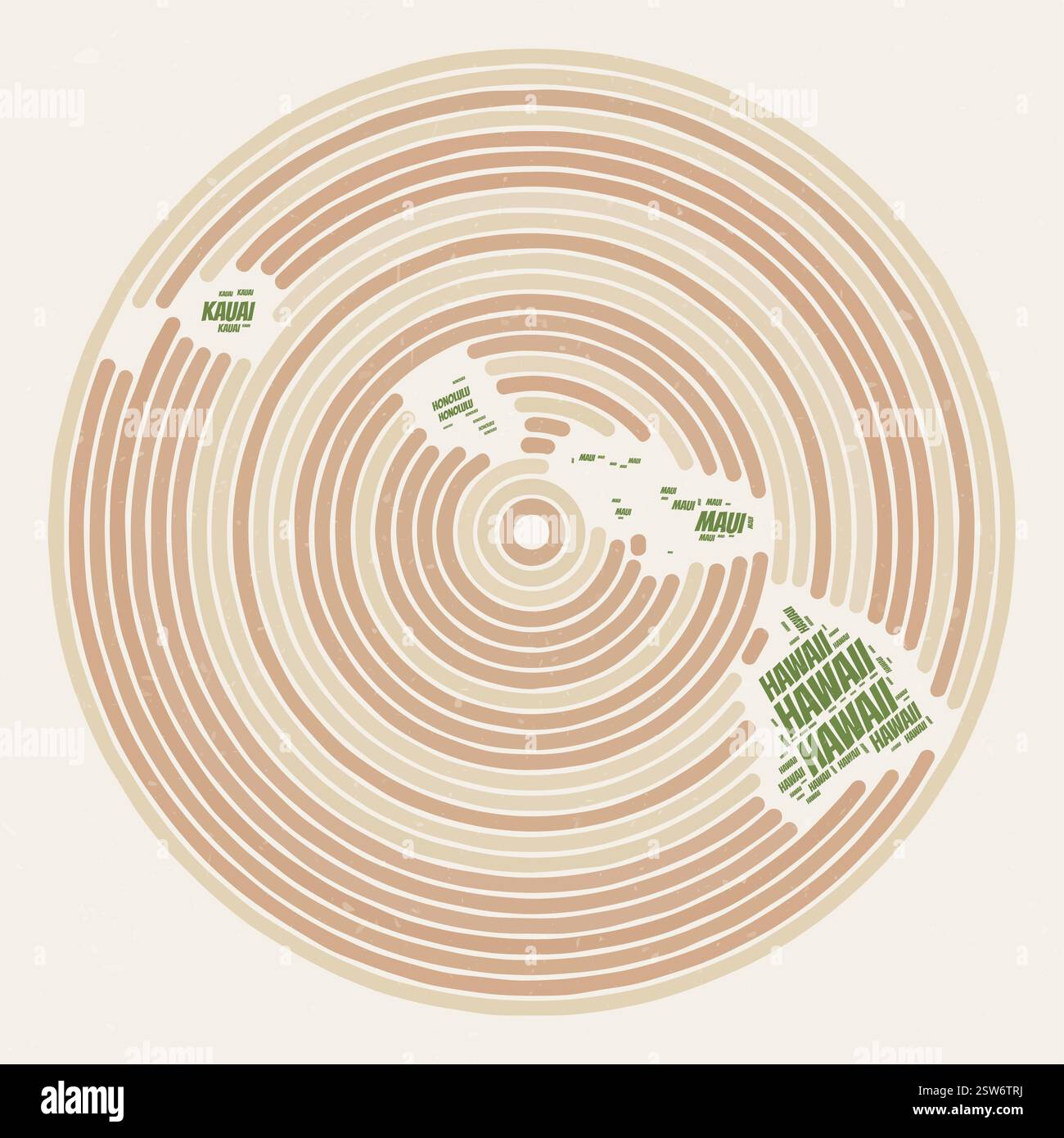 Hawaii round poster. Typography style image of State. Counties word ...