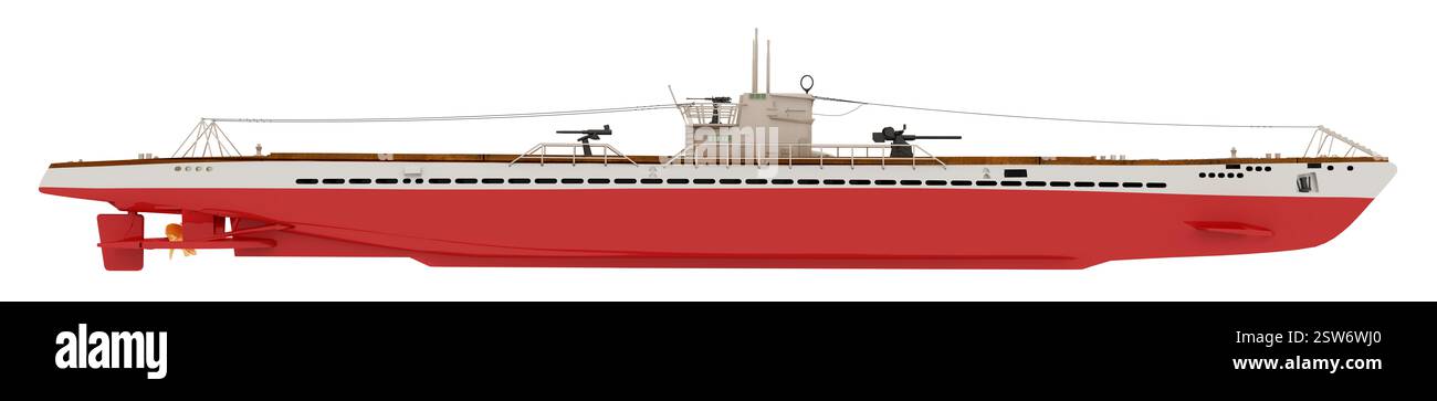 Side view of a German submarine of World War II isolated on white ...